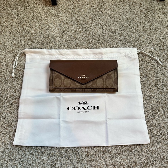 Coach | Bags | Coach Wyn Long Brown And Tan Signature Wallet | Poshmark